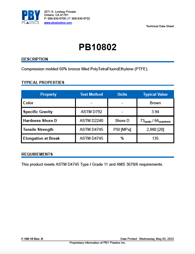PB10802 - Material Data Sheet